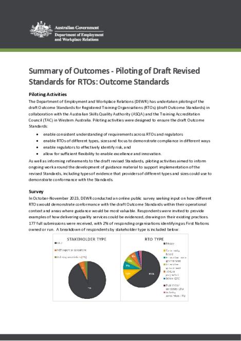 Summary of Outcomes – Piloting of Draft Revised Standards for RTOs: Outcome Standards ...